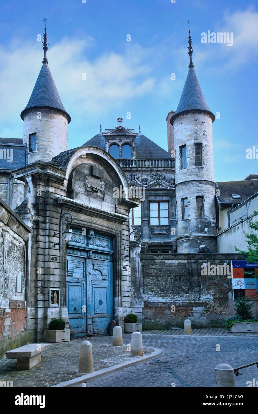 Old stone buildings in the medieval center of Troyes, France Stock ...