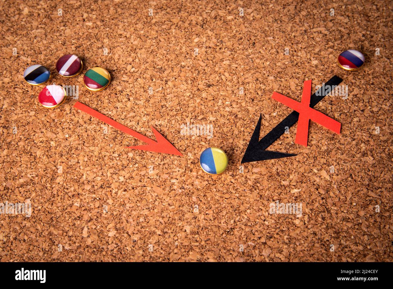 Baltic and Polish support for Ukraine concept. Pins with national flags ...