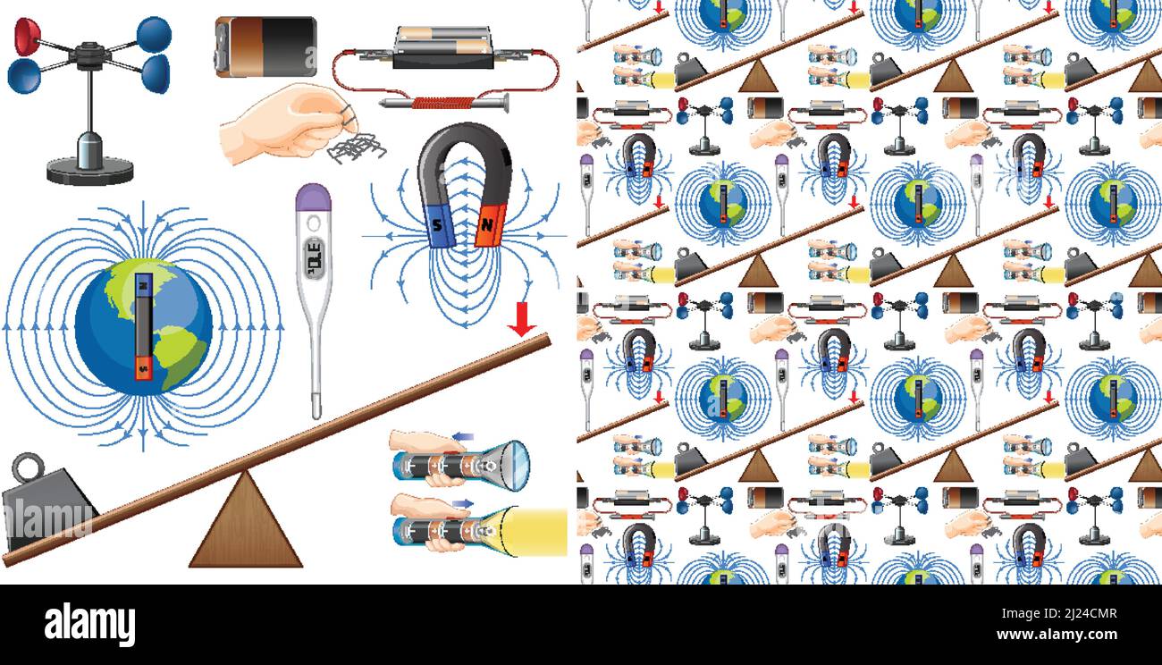 Seamless background with magnet and battery illustration Stock Vector ...