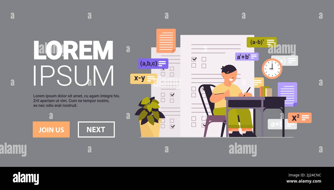 schoolboy making homework little boy studying solving mathematical ...