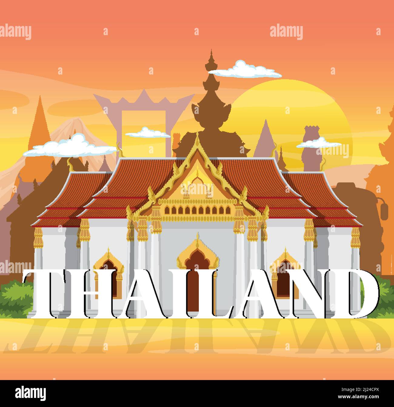Thailand iconic tourism attraction background illustration Stock Vector ...