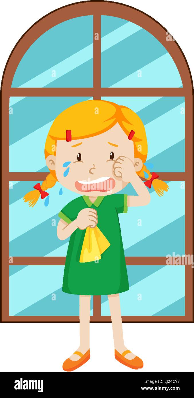Girl crying by the window illustration Stock Vector Image & Art - Alamy