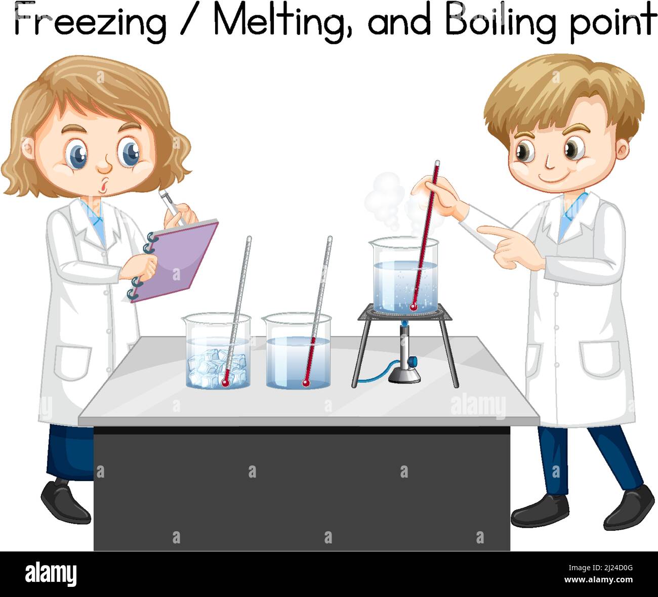 Scientist kids explaining water temperature experiment illustration ...
