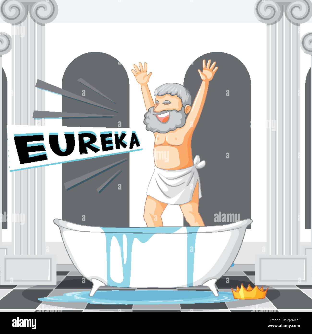 Archimedes in bathtub cartoon with the word Eureka illustration Stock ...