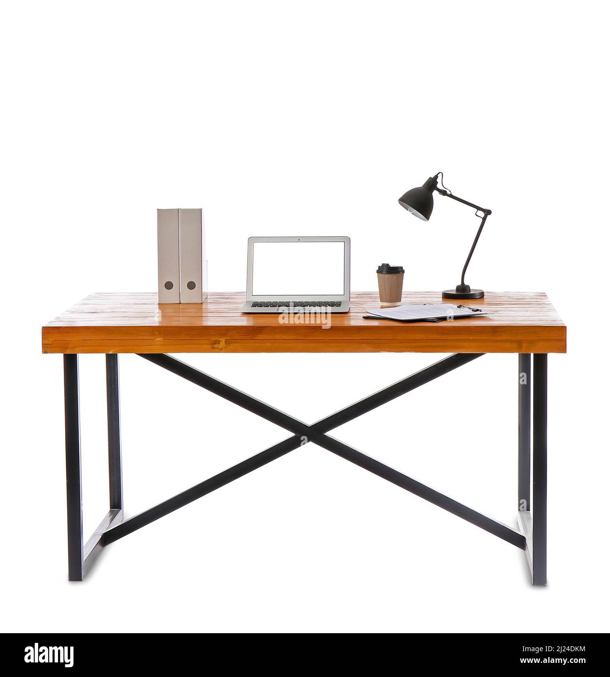 Modern workplace on white background Stock Photo - Alamy