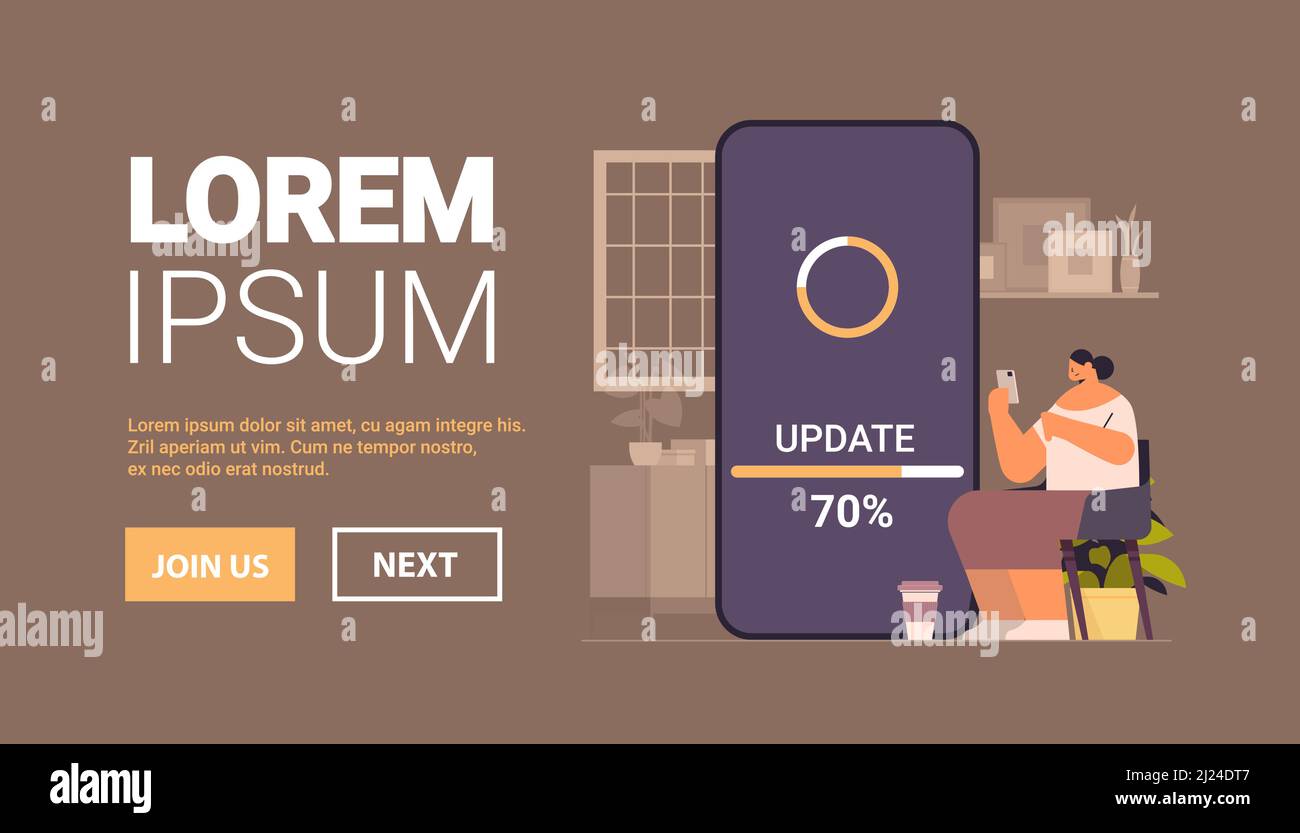 woman updating operating system update process install new software on ...