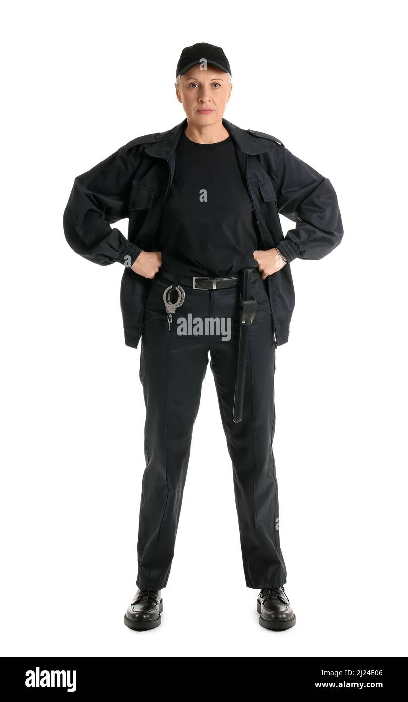 Female security guard isolated on white Stock Photo - Alamy