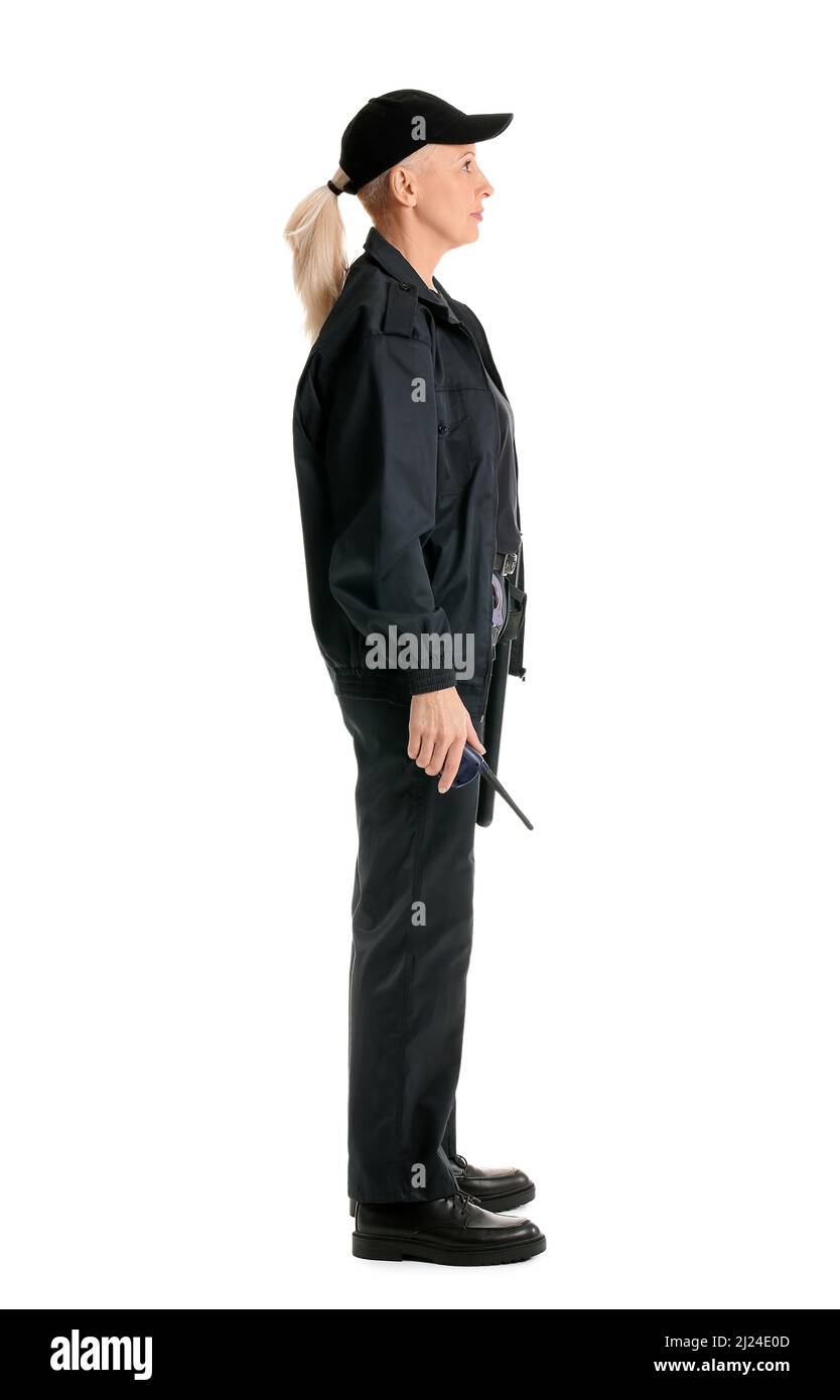 Female security guard isolated on white Stock Photo - Alamy