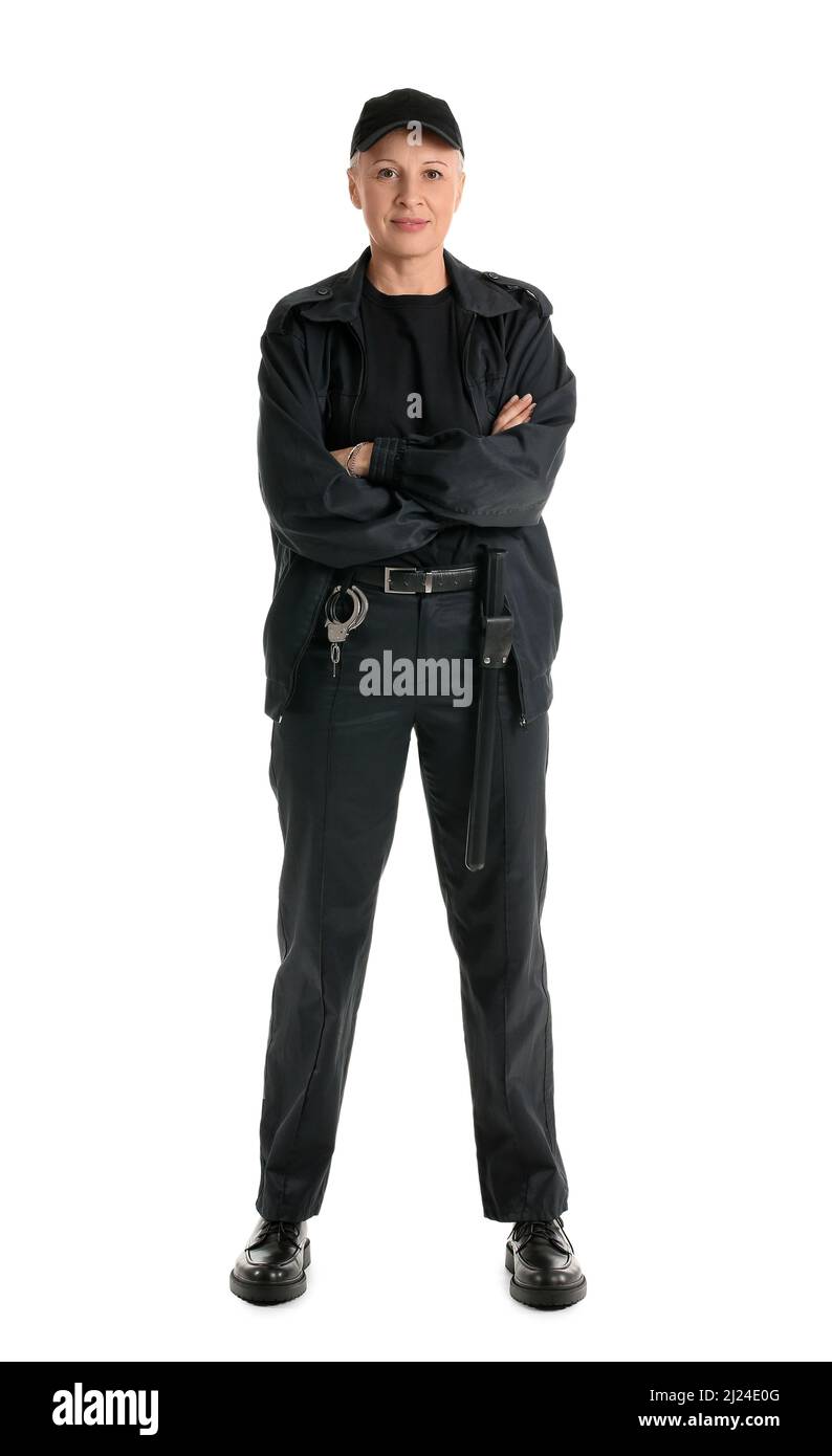 Female security guard isolated on white Stock Photo - Alamy