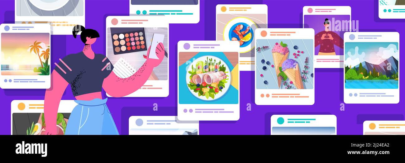 woman blogger sharing photos at social networks making girl posts for ...