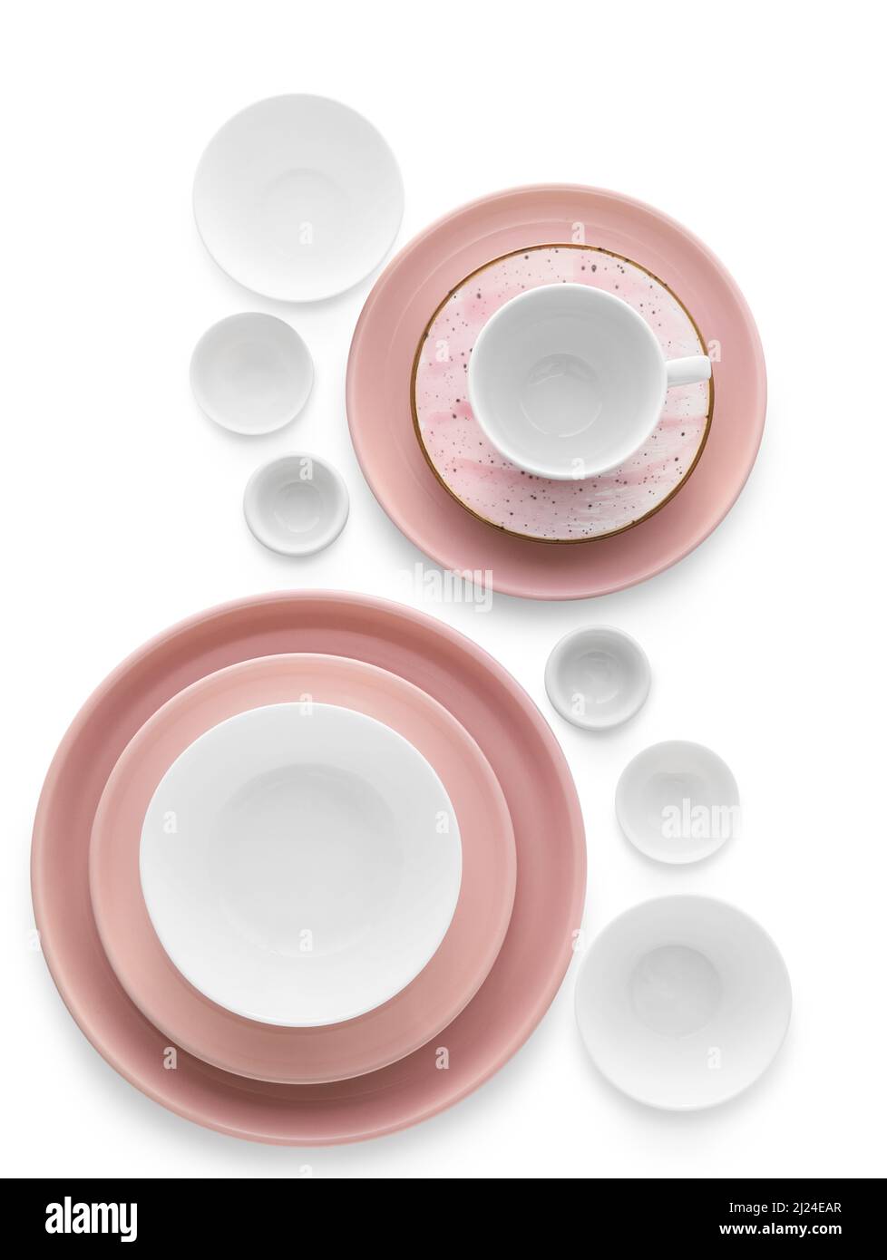 Set of stylish dinnerware on white background Stock Photo - Alamy