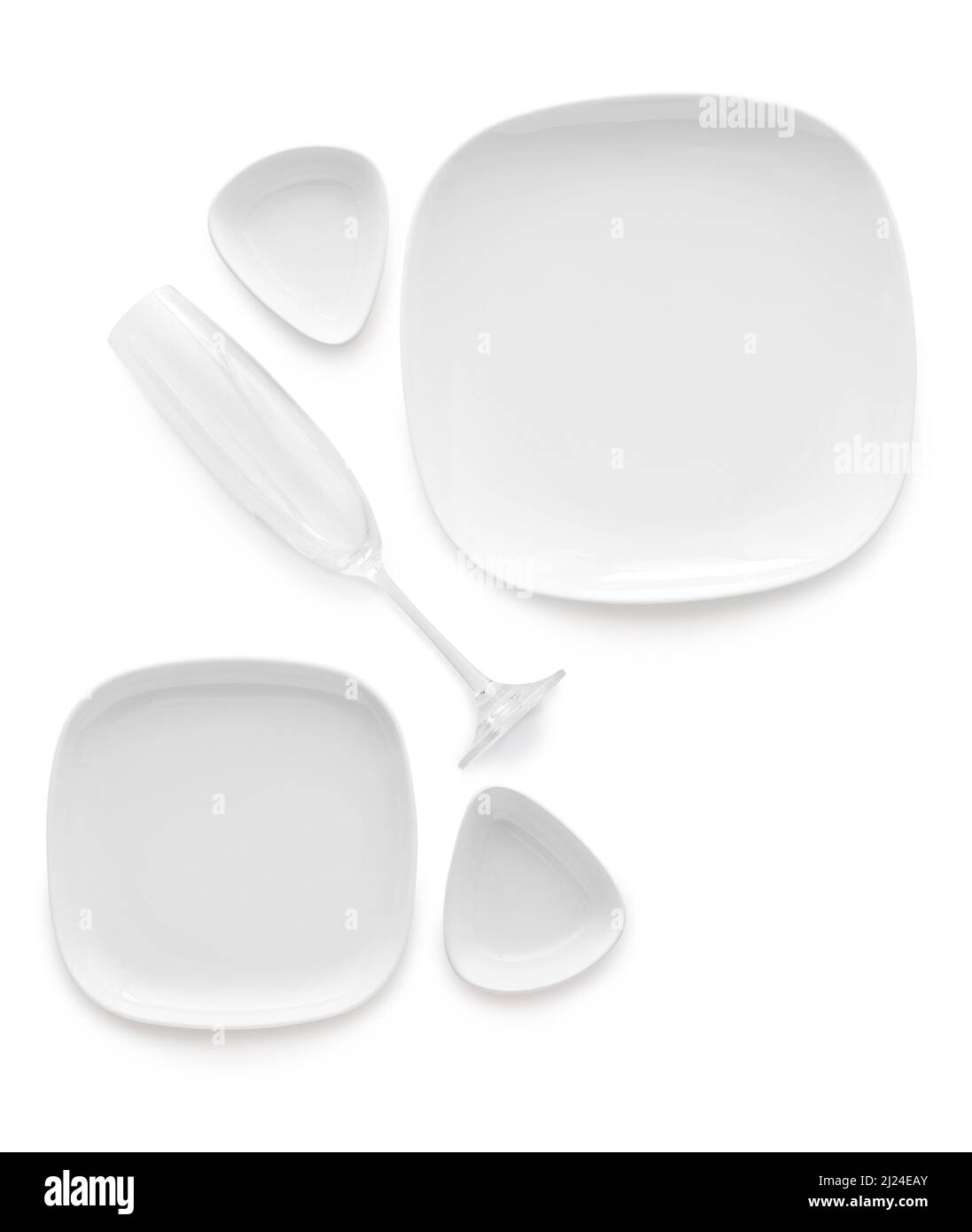 Set of stylish dinnerware on white background Stock Photo - Alamy