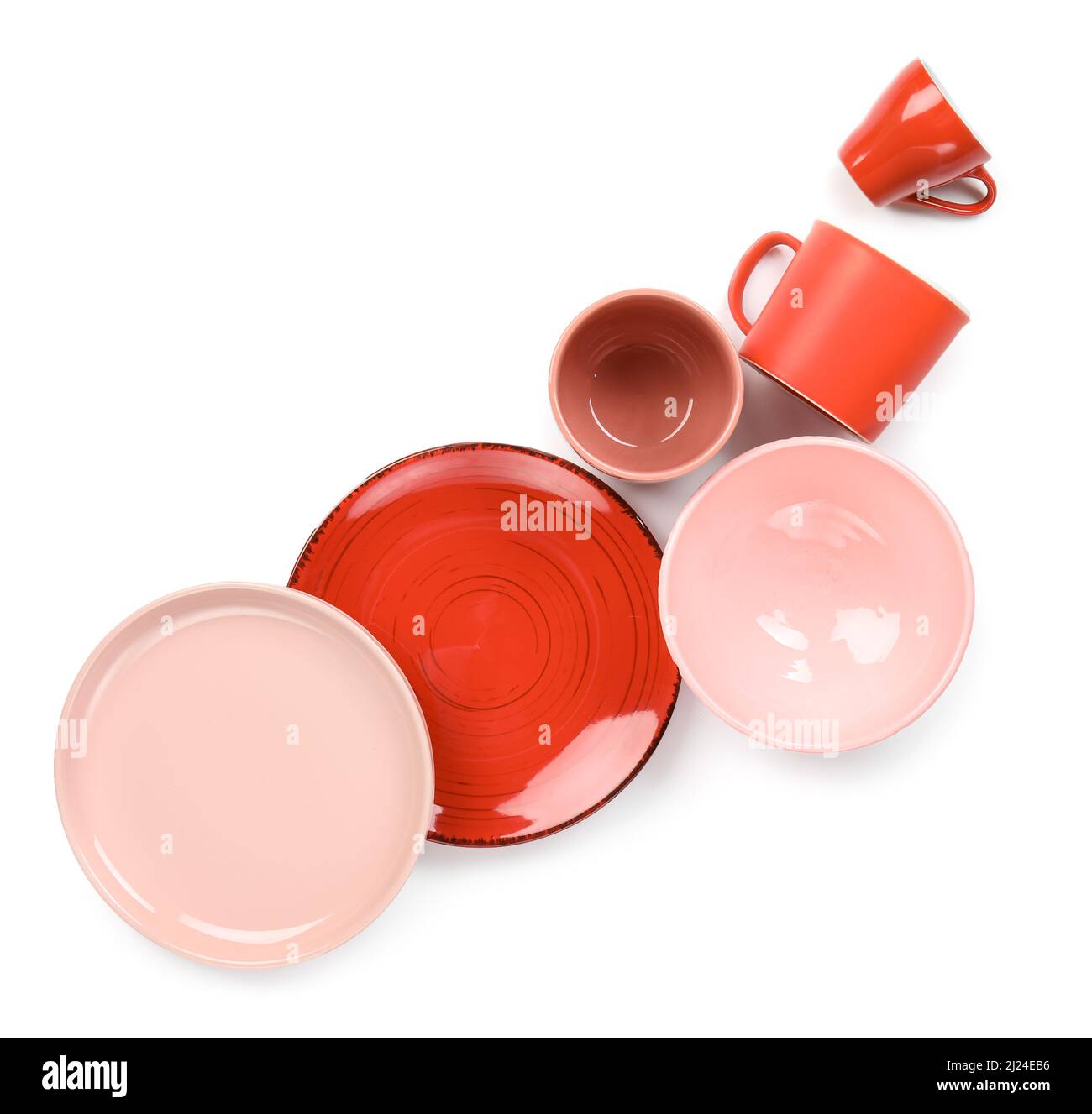 Set of stylish dinnerware on white background Stock Photo - Alamy