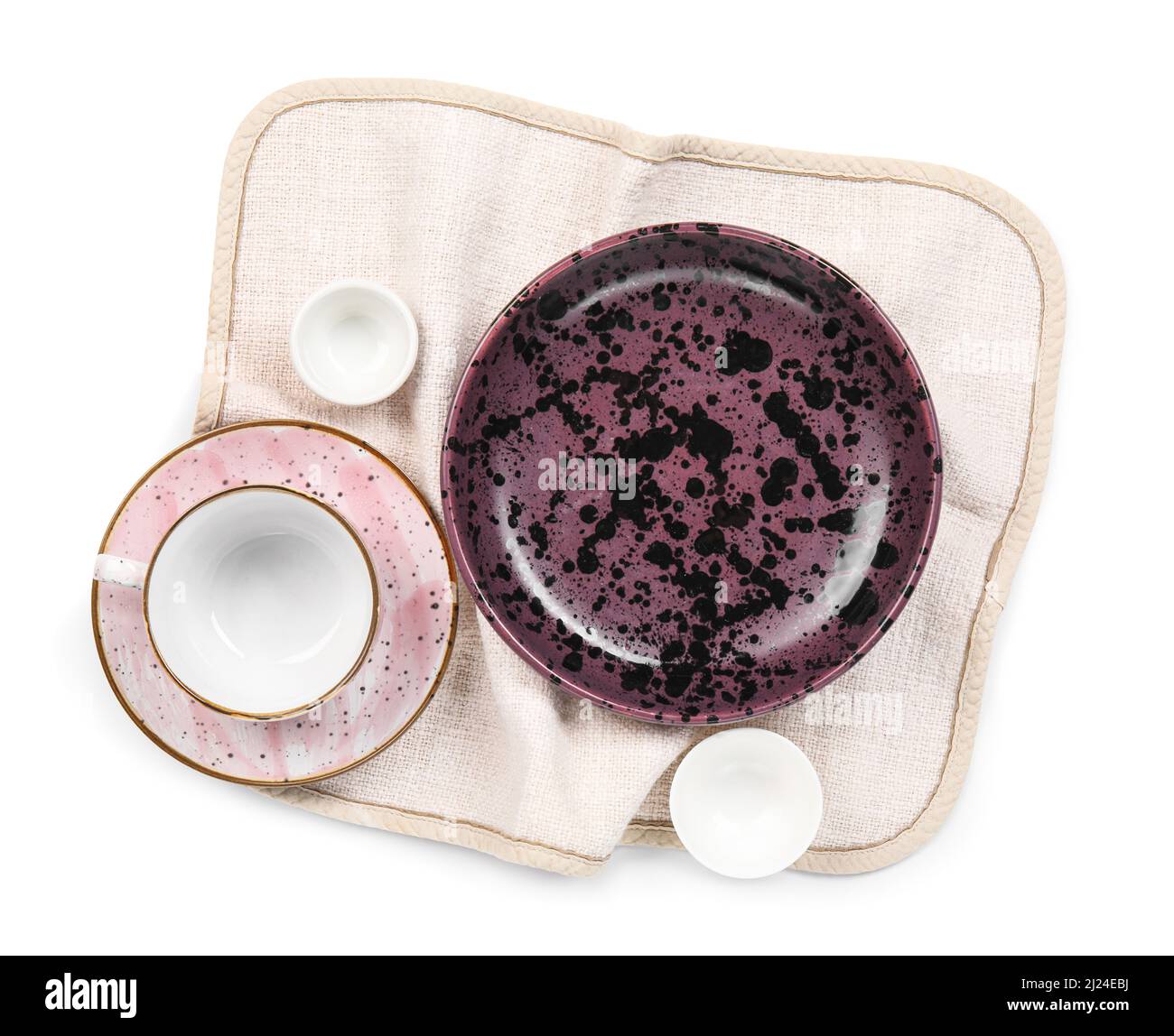 Set of stylish dinnerware on white background Stock Photo - Alamy