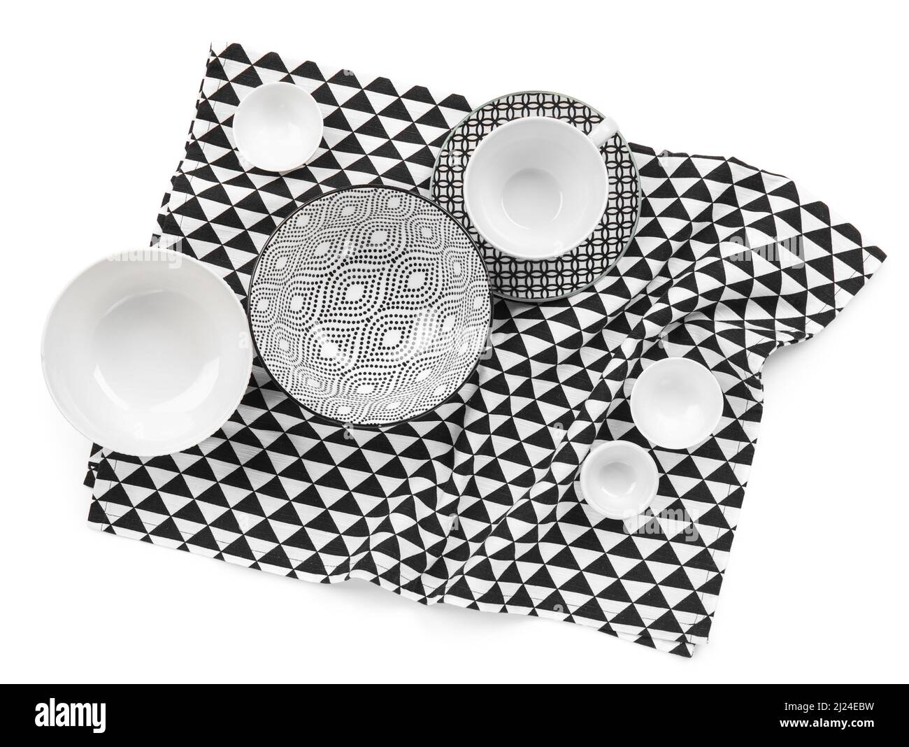 Set of stylish dinnerware on white background Stock Photo - Alamy