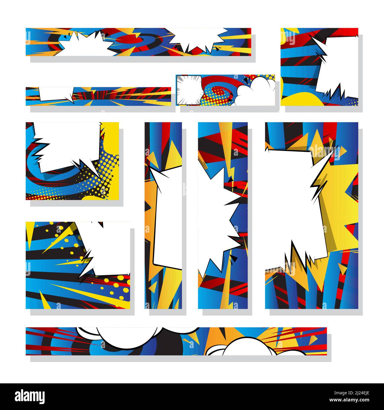 Comic Book banner set illustration. Vector collection of Pop Art ...