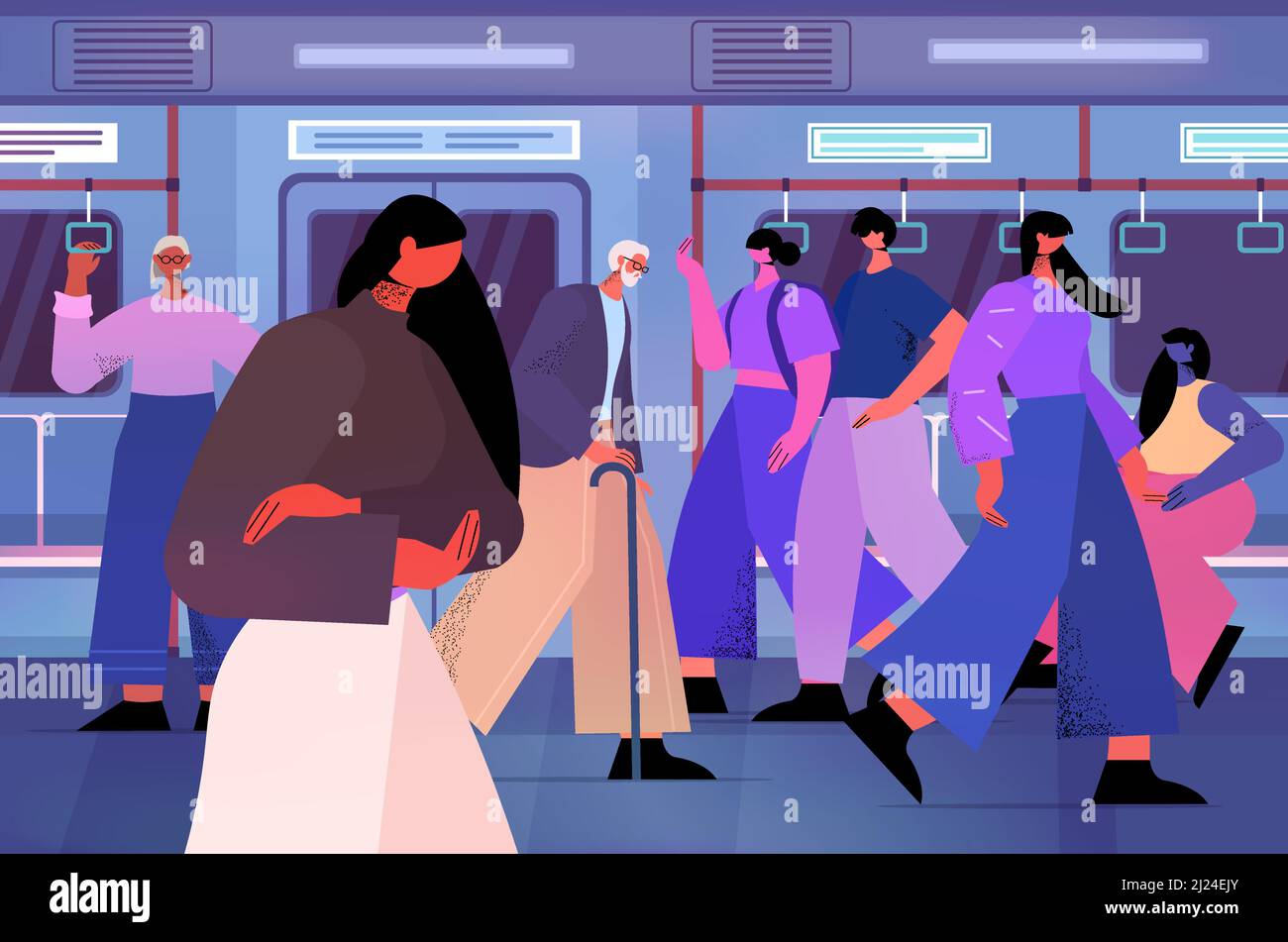 tired depressed woman passenger in subway train girl feeling desperate ...