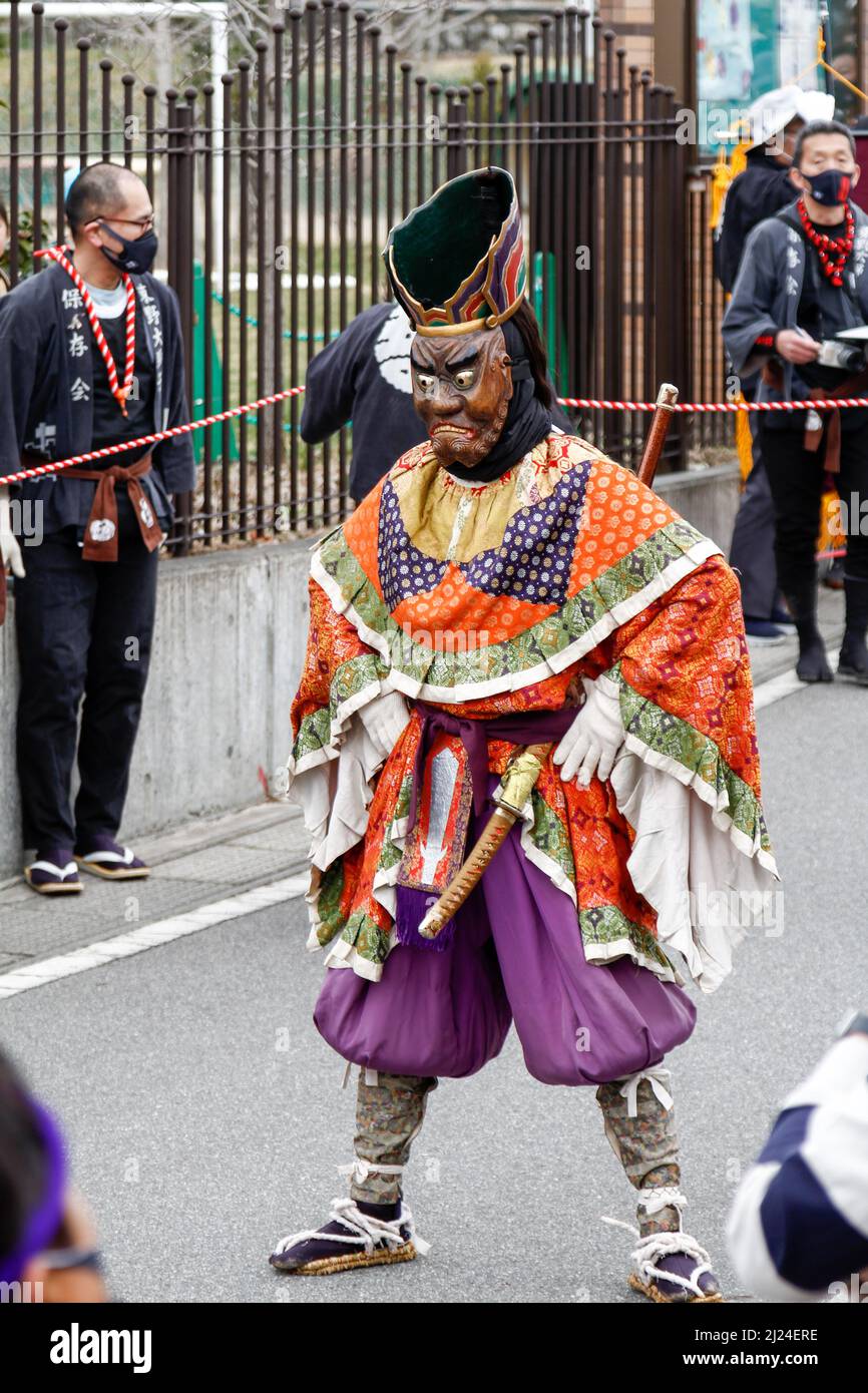 iida, nagano, japan, 2022/24/03 , Lion Dance on a Float. The ritual ...