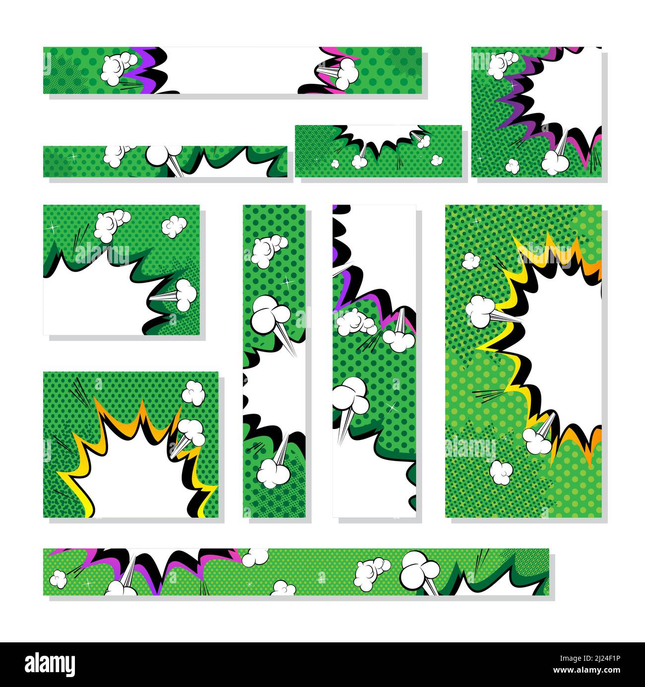 Comic Book banner set illustration. Vector collection of Pop Art ...