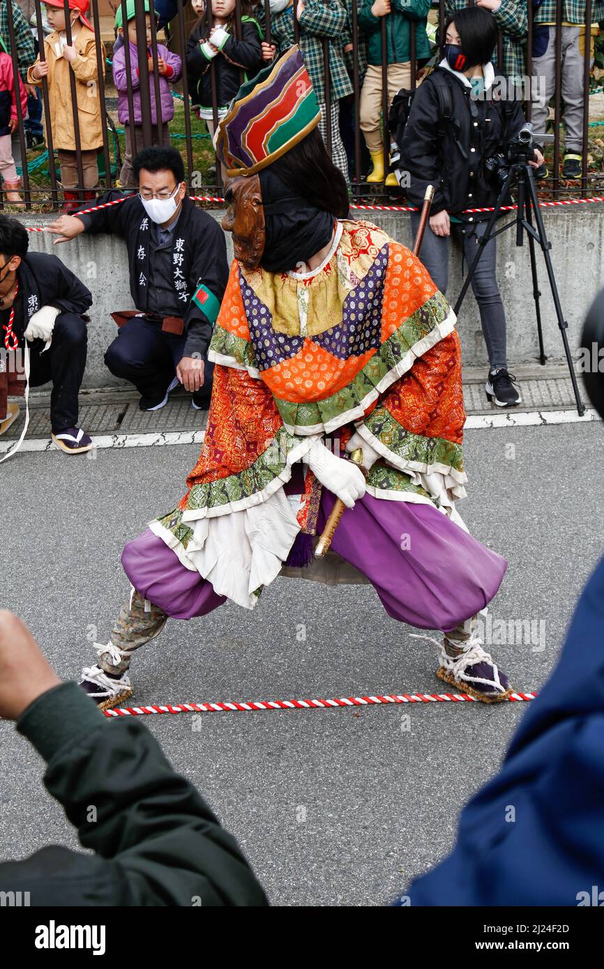 iida, nagano, japan, 2022/24/03 , Lion Dance on a Float. The ritual ...
