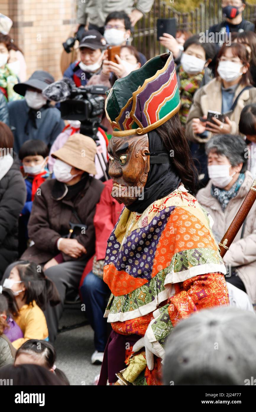 iida, nagano, japan, 2022/24/03 , Lion Dance on a Float. The ritual ...