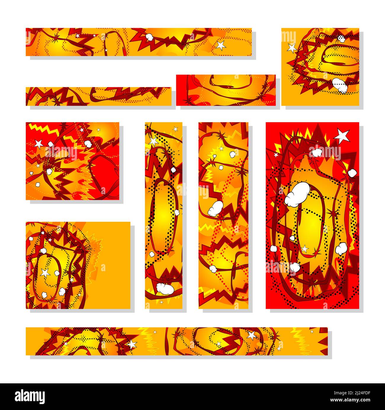 Comic Book banner set illustration. Vector collection of Pop Art ...