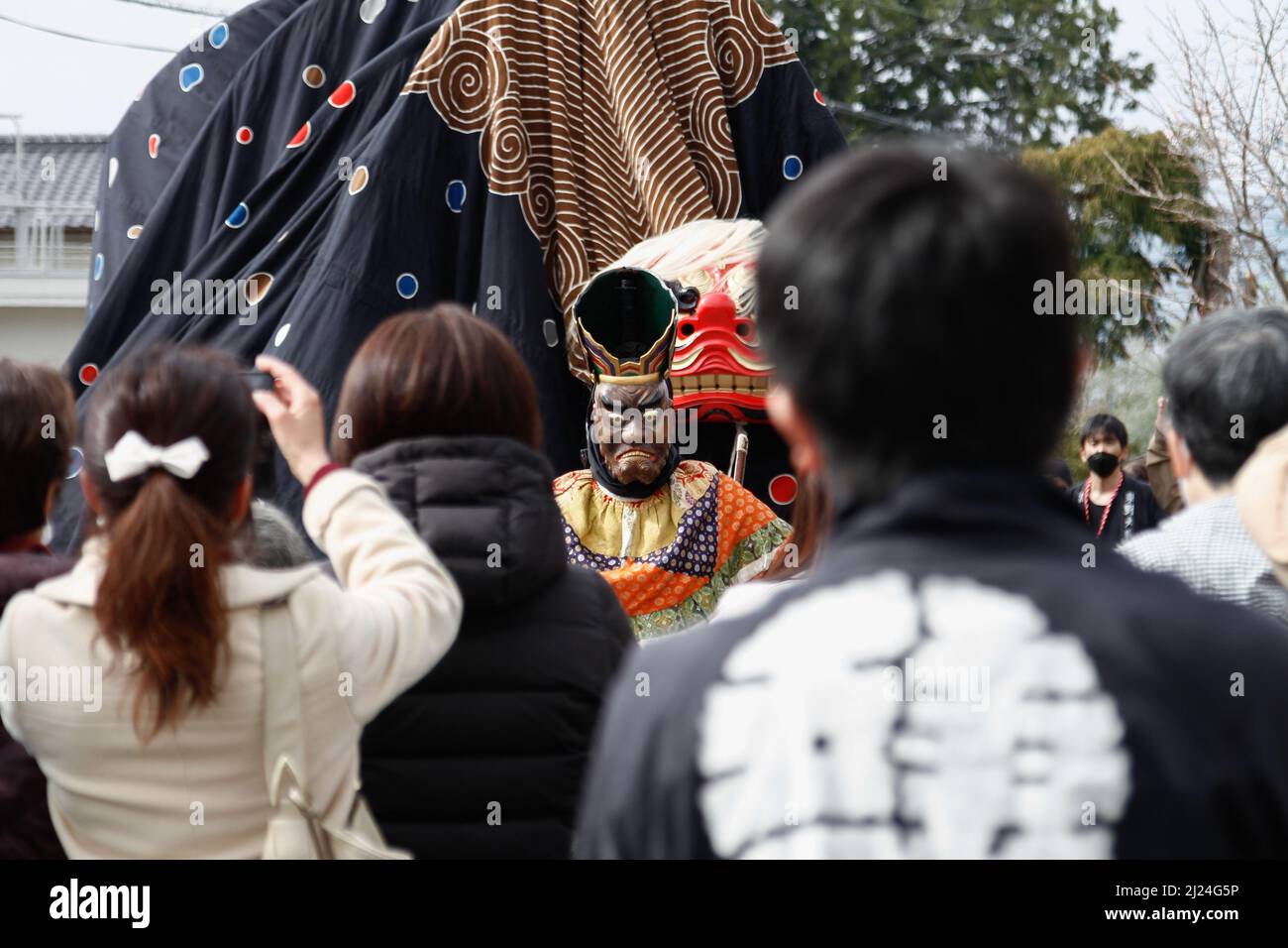 iida, nagano, japan, 2022/24/03 , Lion Dance on a Float. The ritual ...