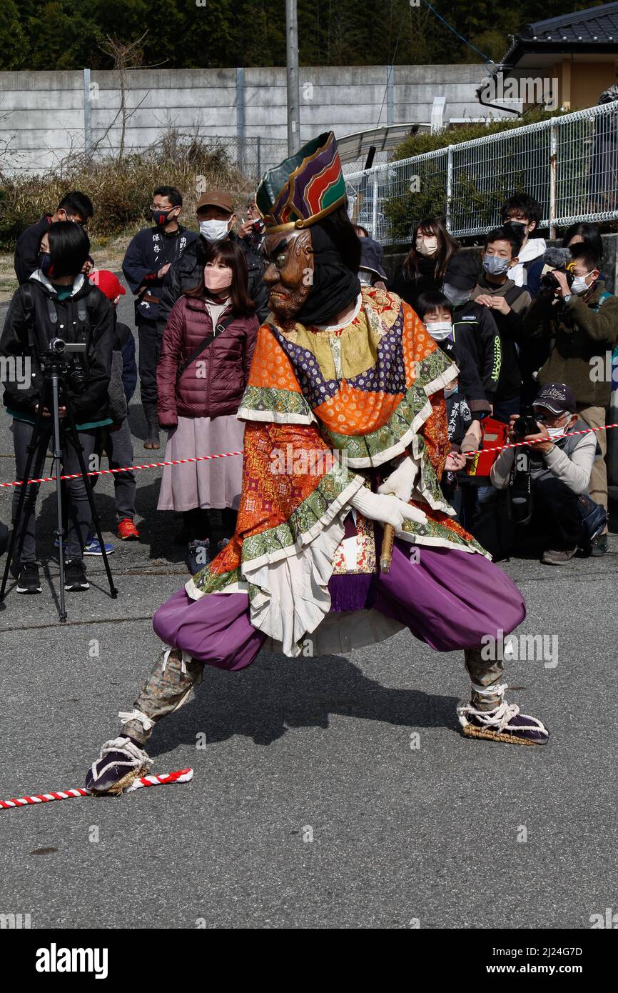 iida, nagano, japan, 2022/24/03 , Lion Dance on a Float. The ritual ...