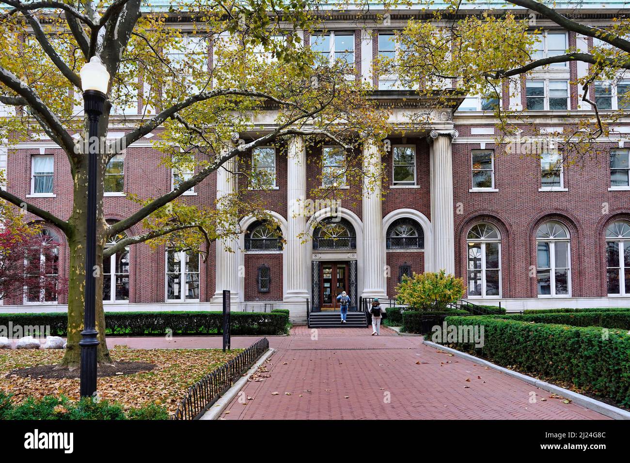 Columbia University campus with brick building with stone columns Stock ...