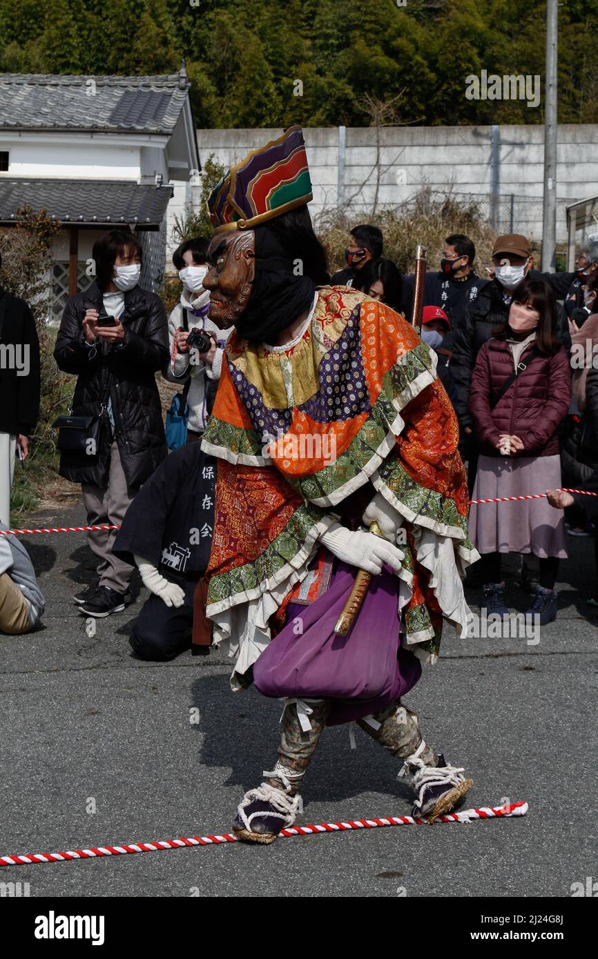 iida, nagano, japan, 2022/24/03 , Lion Dance on a Float. The ritual ...