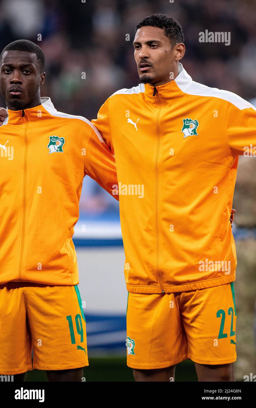LONDON, ENGLAND - MARCH 29: Nicolas Pepe, Sebastien Haller of Ivory ...