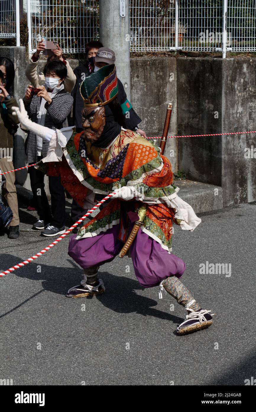 iida, nagano, japan, 2022/24/03 , Lion Dance on a Float. The ritual ...