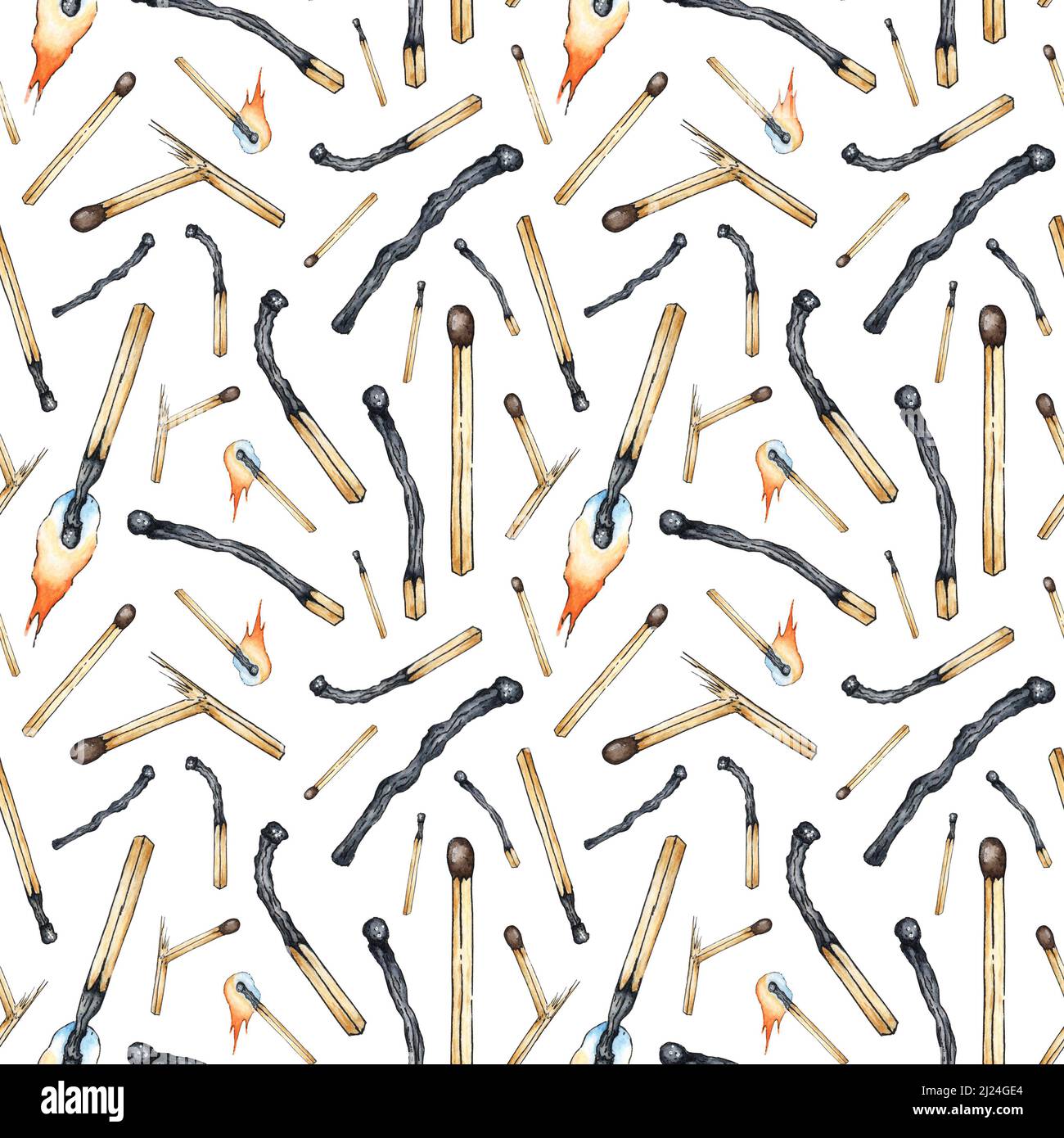 Watercolor illustration of matchstick pattern. Get the flame. Light the ...