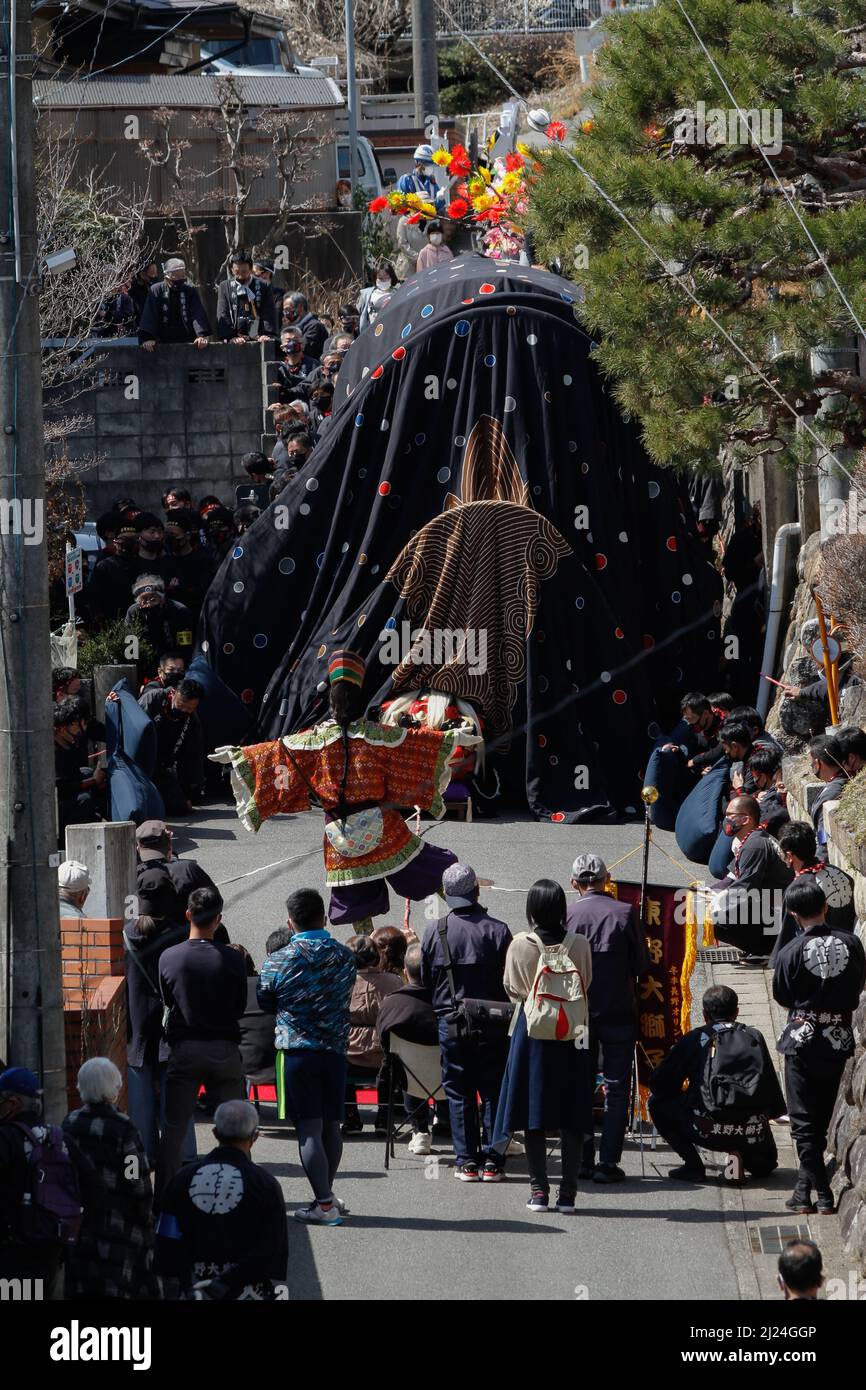 iida, nagano, japan, 2022/24/03 , Lion Dance on a Float. The ritual ...