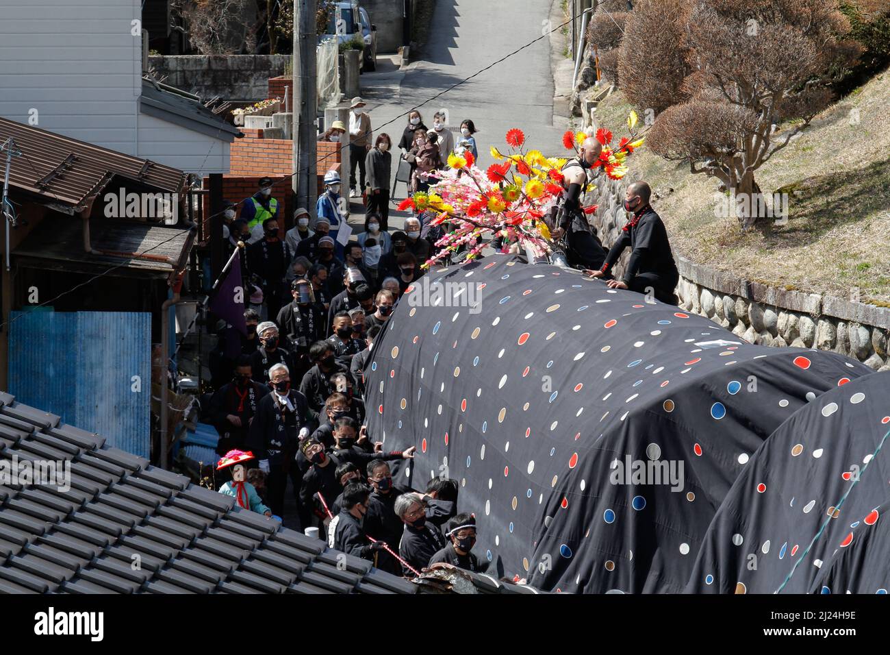 iida, nagano, japan, 2022/24/03 , The lion called shisha got stuck on ...