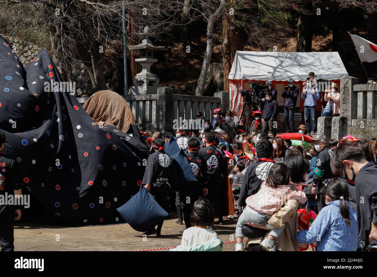 iida, nagano, japan, 2022/24/03 , Lion Dance on a Float. The ritual ...