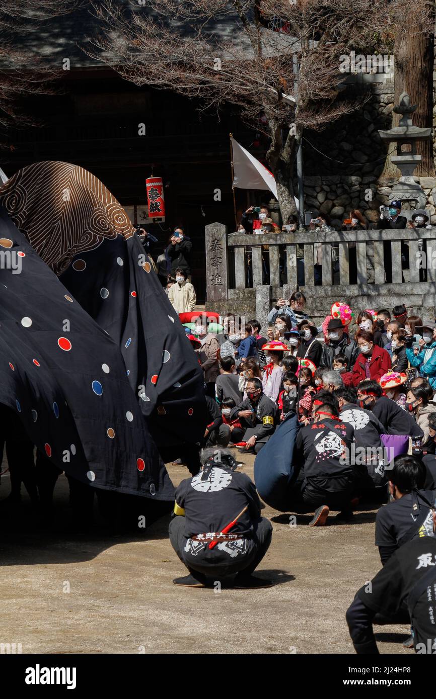 iida, nagano, japan, 2022/24/03 , Lion Dance on a Float. The ritual ...