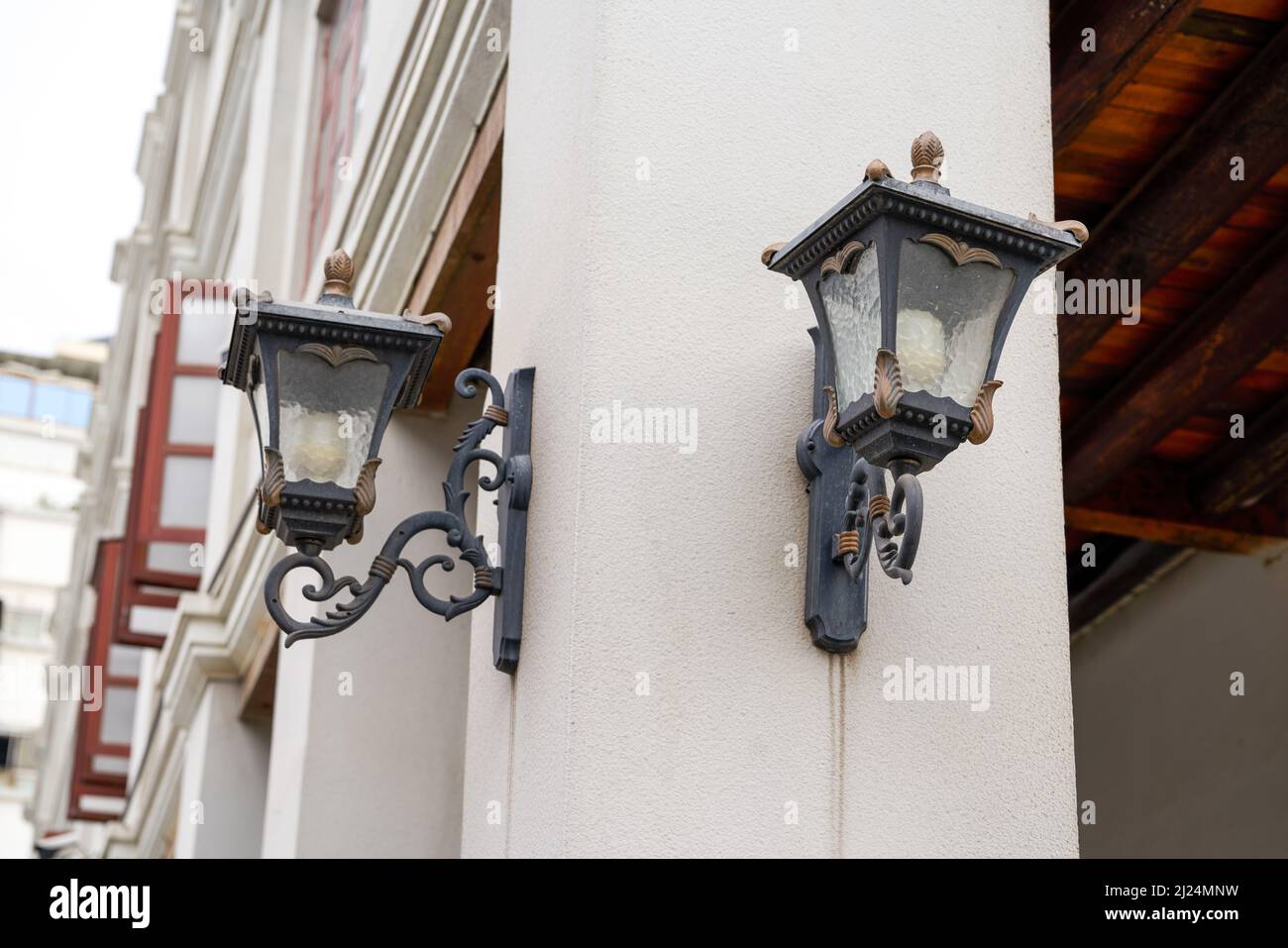 Partial close-up of arcade buildings in ancient Chinese architecture ...
