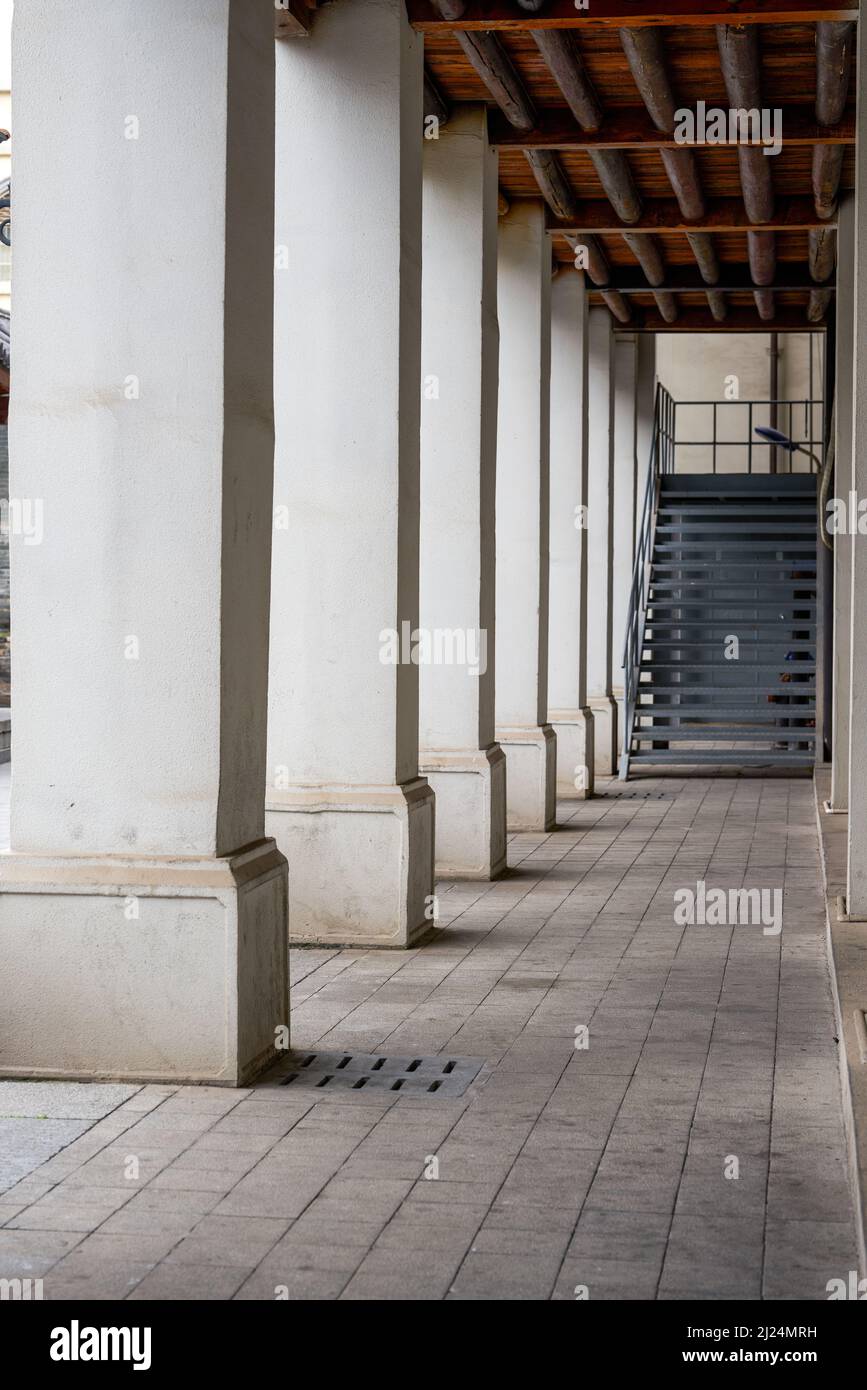 Partial close-up of arcade buildings in ancient Chinese architecture ...