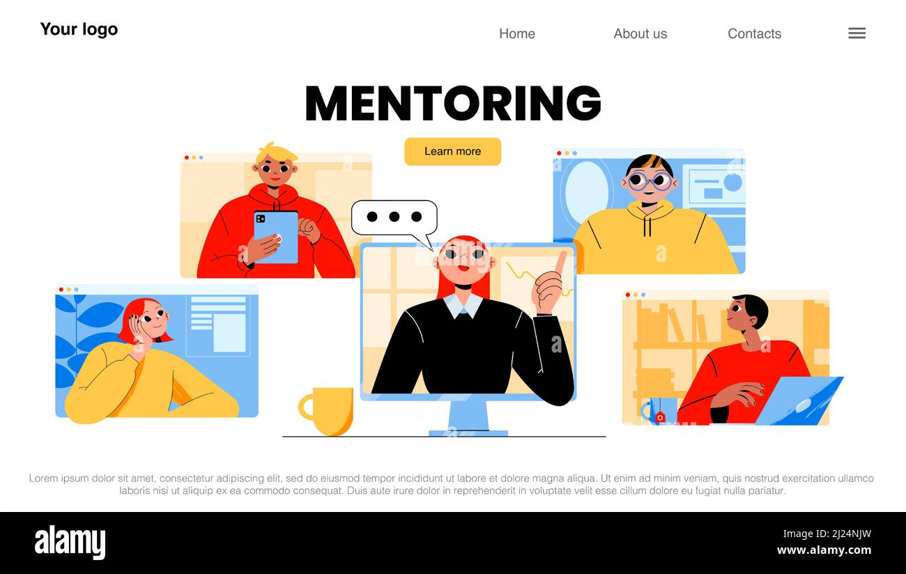 Mentoring landing page, business coach chatting with employees online ...
