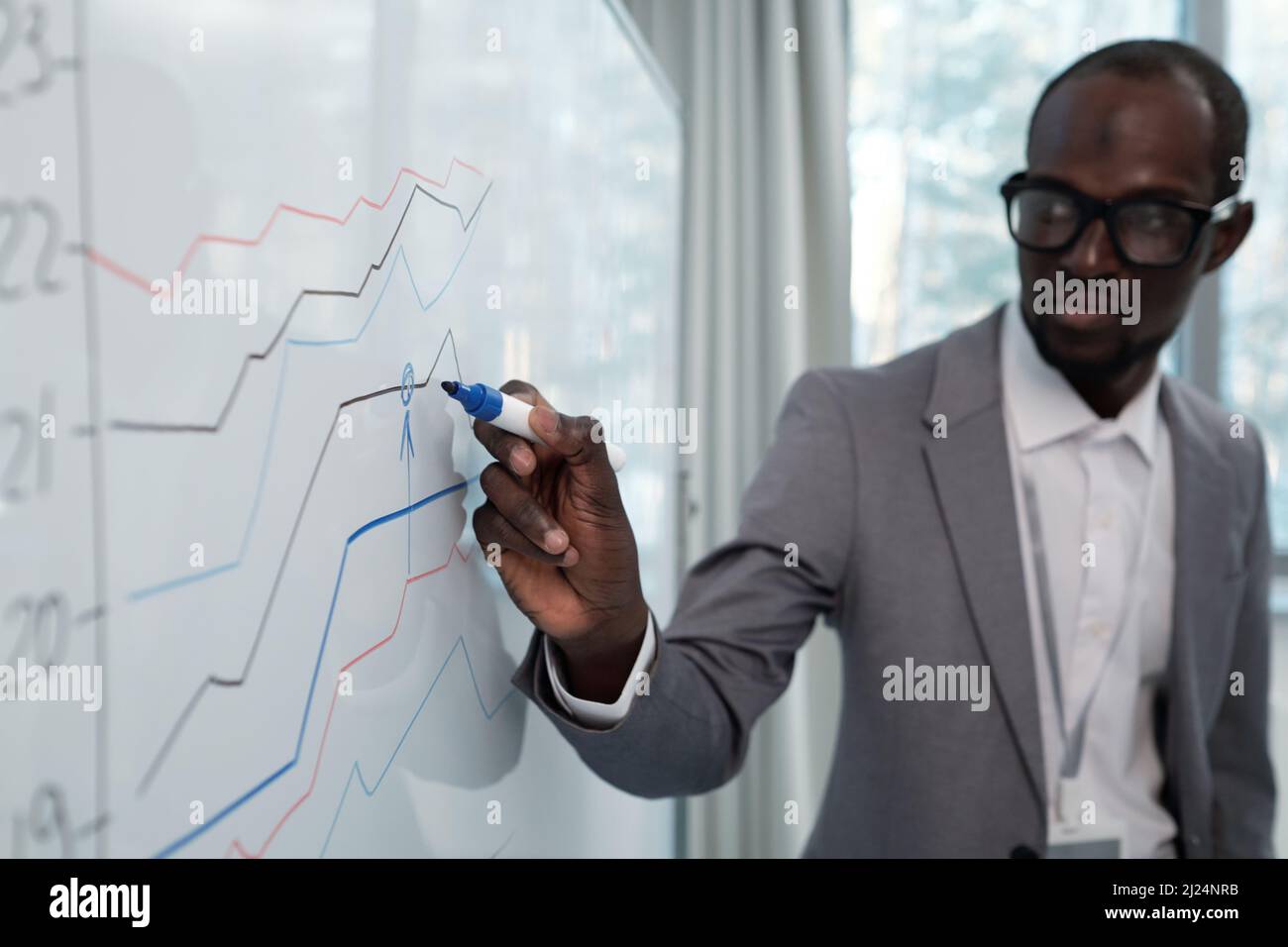Hand of young African American speaker with highlighter pointing at ...