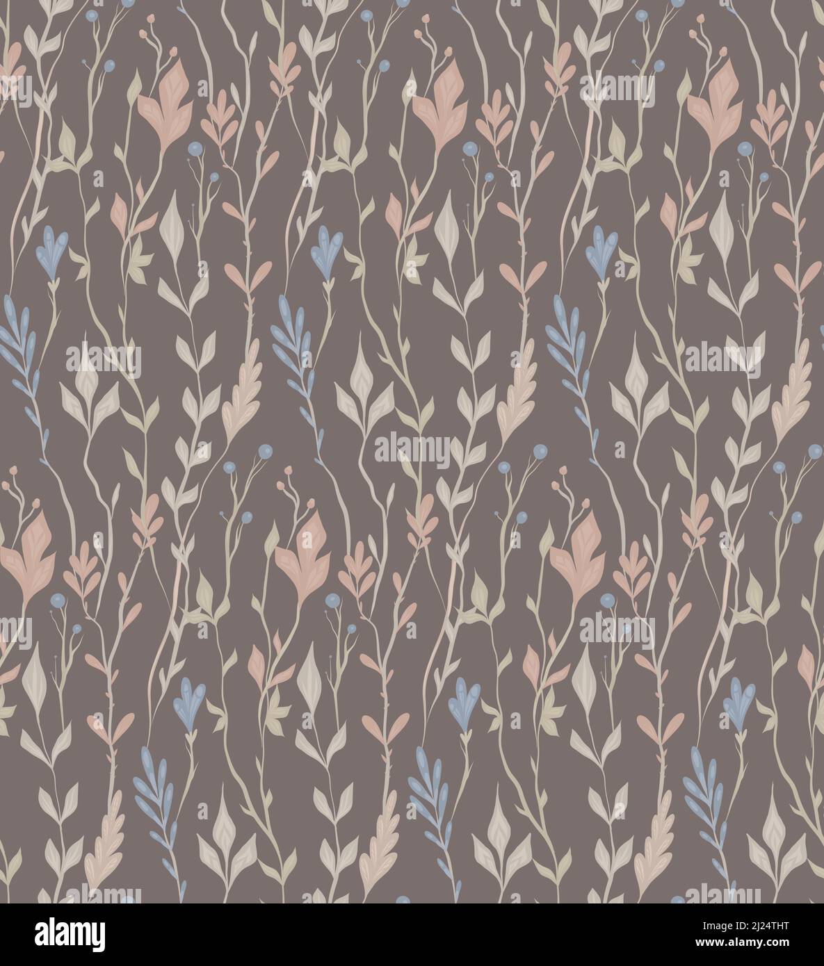 Vector seamless herbal pattern in pastel colors. Delicate botanical ...