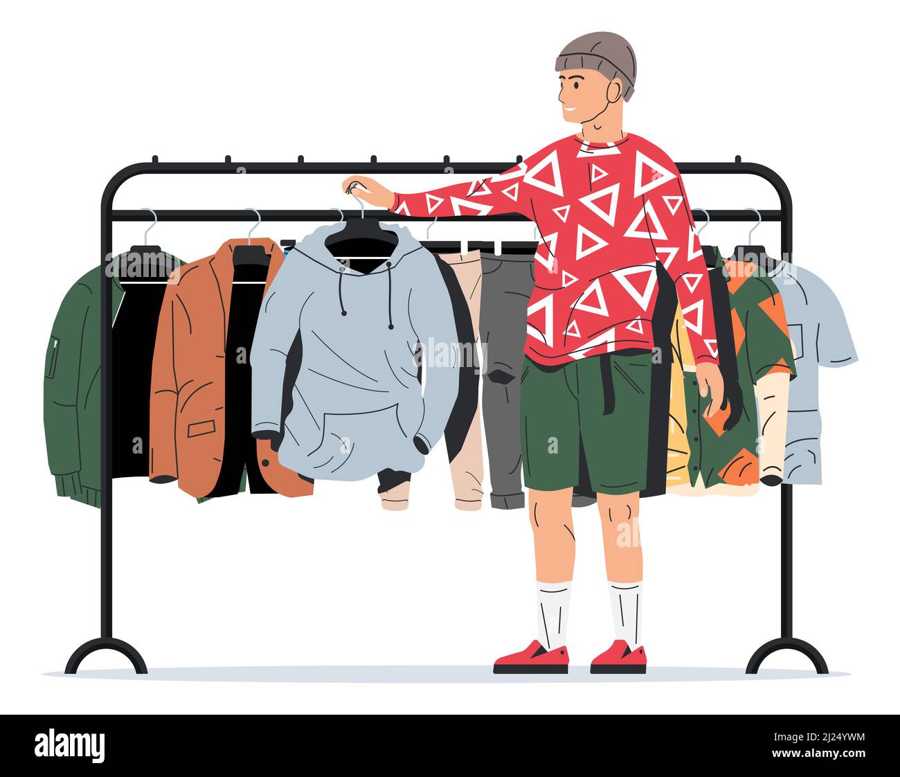 Man Near Rack with Clothes Stock Vector Image & Art - Alamy