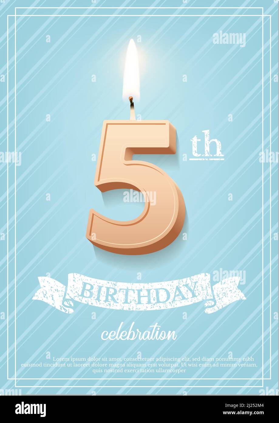 Burning number 5 birthday candle with vintage ribbon and birthday ...