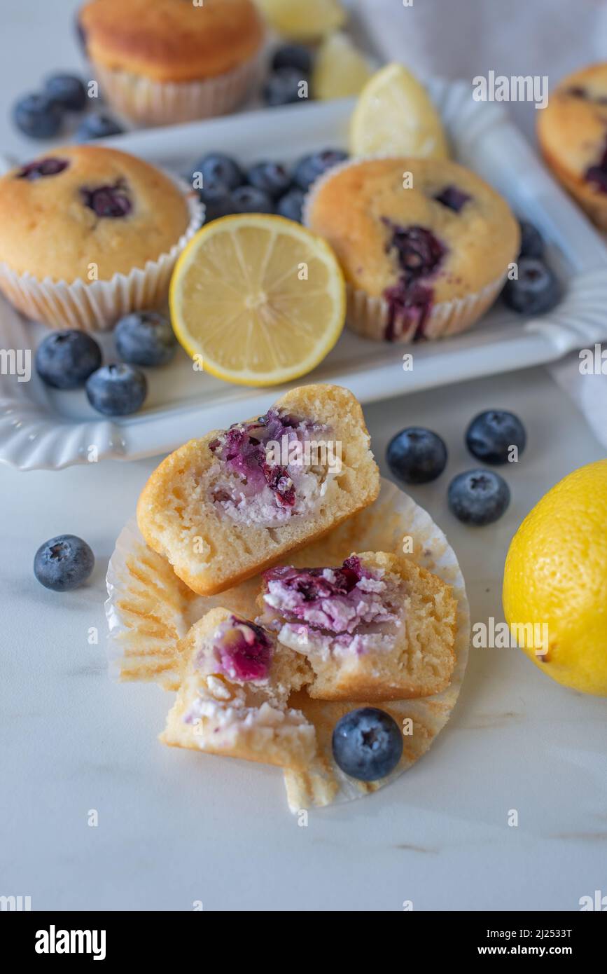 Freshly baked blueberry ricotta muffins with lemon Stock Photo - Alamy