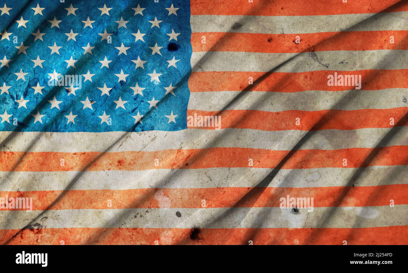 Old grunge vintage dirty weathered damaged USA national flag, symbol of ...