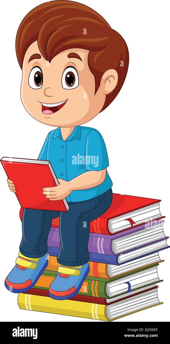 Cartoon boy holding pile books hi-res stock photography and images - Alamy