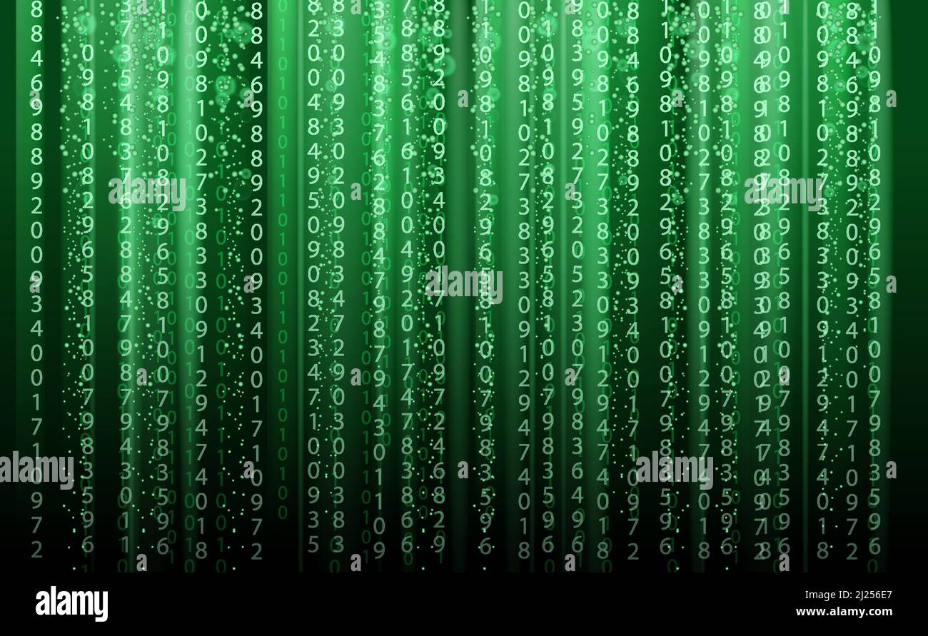 Technology abstract background, matrix style, green color, falling numbers. Digital binary data ...