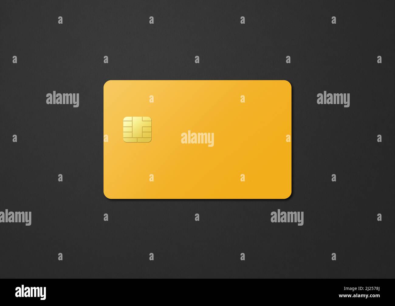 Yellow credit card template isolated on a black background. 3D ...