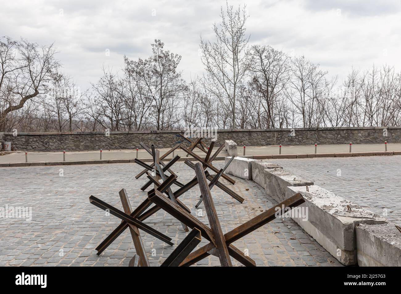 Kyiv, Ukraine. 26th Mar, 2022. Hedgehogs that served as protection ...